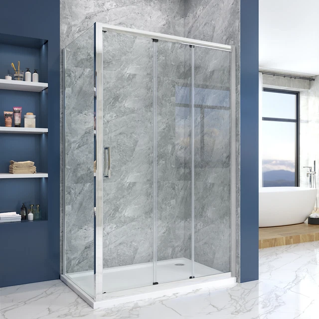 3 PANEL SLIDING Shower Screen Enclosure Door 900mm and Side Panel 76/80 ...
