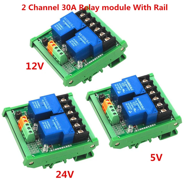 2 CHANNEL 30A DC 5V/12V/24V Relay Module Optocoupler Isolation High Low ...