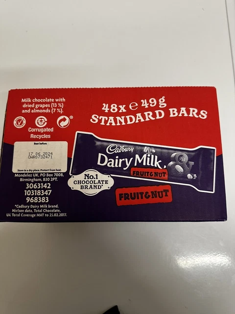 CADBURY DAIRY MILK Fruit and Nut Chocolate Bar 49g Case of 48 £19.50 ...