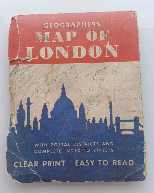 VINTAGE GEOGRAPHERS MAP Of London With Postal Districts & Index To ...