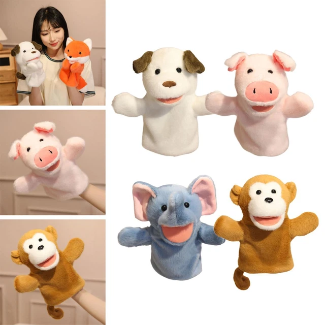 PLUSH ANIMAL HAND Puppet Head Gloves Soft Teaching Tool Interactive ...