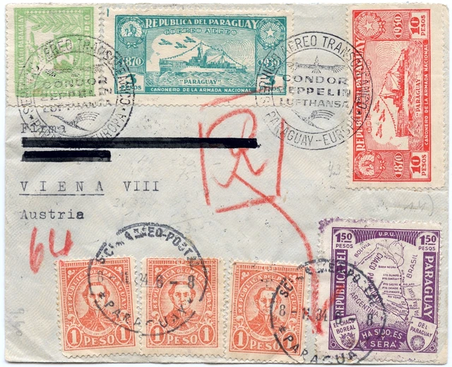 KATAPULT 1934 PARAGUAY Asuncion Österreich Reko-Brief H 335 c Catapult ...