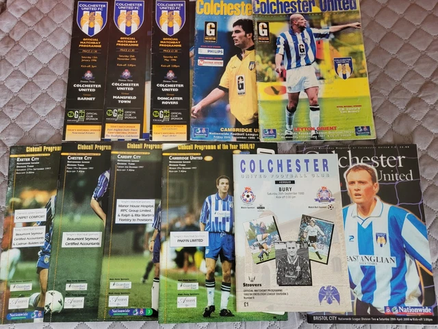 11 COLCHESTER UNITED Home football programmes 1993 1995 1996 1997 2000 ...