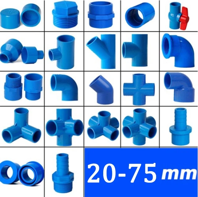 BLUE PVC PIPE Adhesive Fittings Sleeves Elbow Tee Cross Reducer Caps ...