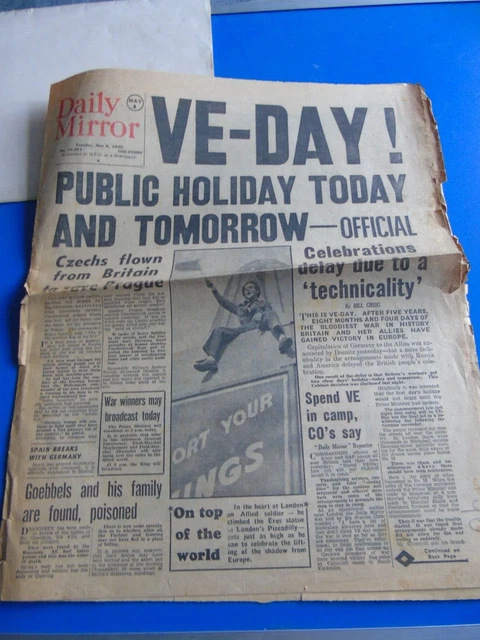 VE DAY 1945 - Daily Mirror Newspaper May 8th £13.20 - PicClick UK