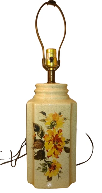 VINTAGE MID CENTURY Modern Speckled Ceramic Floral Table Lamp Cottage ...