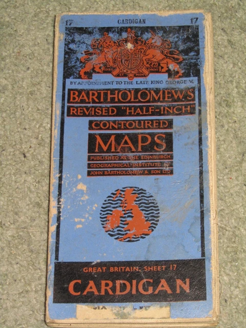 BARTHOLOMEWS REVISED HALF Inch Map: sheet 22 Cardigan; 1951 on cloth £2 ...