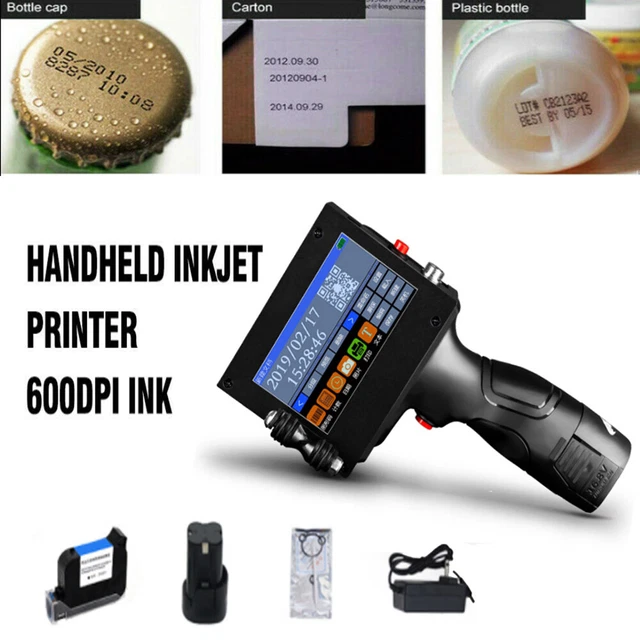 HANDHELD INKJET PRINTER 600DPI Ink Date Words QR Code Barcode Logo ...