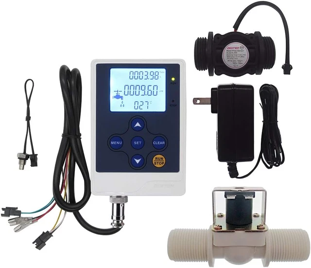 WATER FLOW CONTROL LCD Display+G1"Flow Sensor Meter+G1"Solenoid Valve+ ...