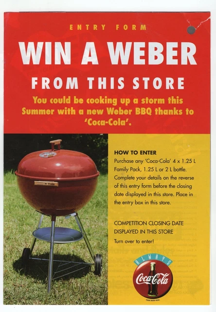 COCA-COLA WIN A Weber BBQ Competition Entry Form 1995 EUR 3,62 ...