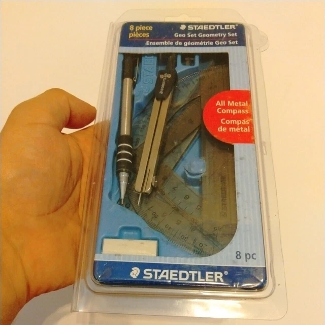 STAEDTLER GEO SET Geometry Set 8 Piece Metal Compass Triangle ...