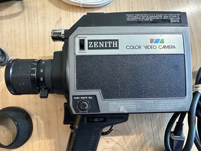 1981 ZENITH COLOR Video Camera model VC1200 Vtg With Handle Cables ...
