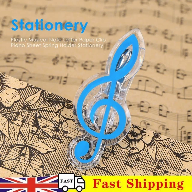 PLASTIC MUSICAL NOTE Letter Paper Clip Piano Sheet Spring Holder (Blue ...