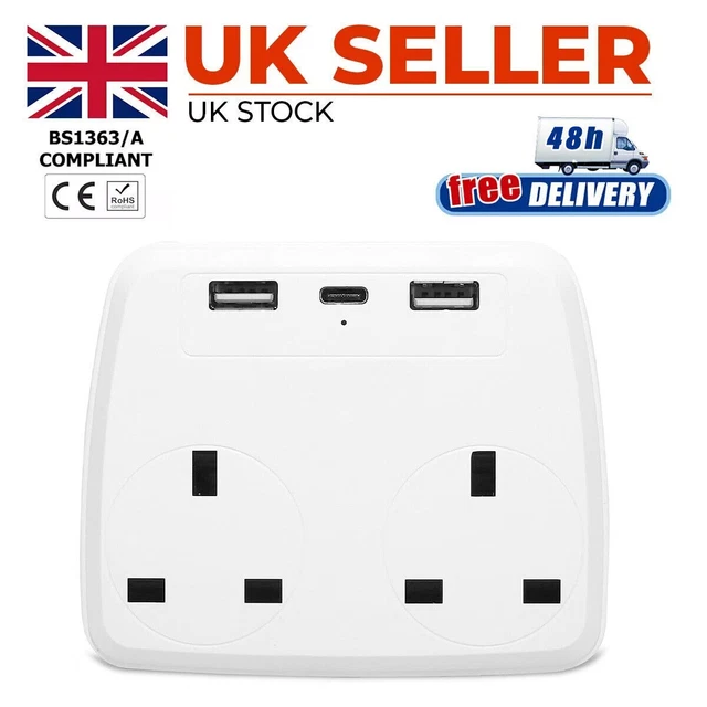 13A PLUG ADAPTER Multi Plug Extension Socket Wall Charger Power Sock ...