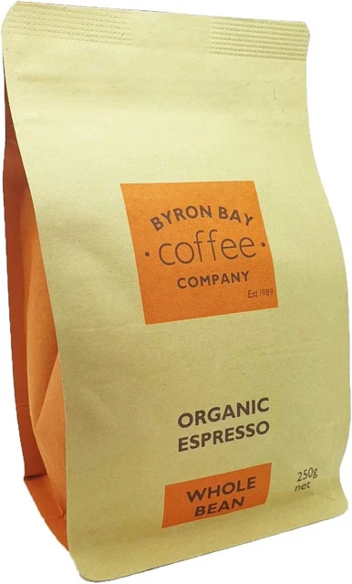 BYRON BAY COFFEE Company Certified Organic Espresso Whole Bean, 250 G ...