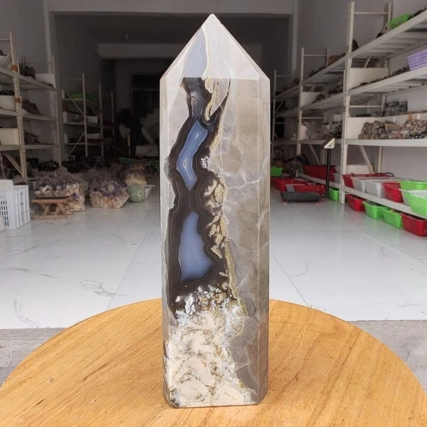 740G RARE NATURAL blue Volcanic Rock agate obelisk Quartz Crystal Tower ...