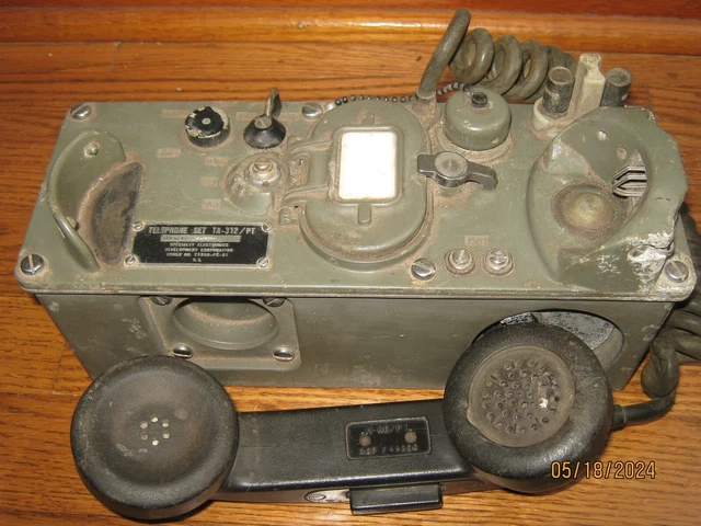 VINTAGE US ARMY Field Telephone Set TA-312/PT Military Radio Phone USA ...