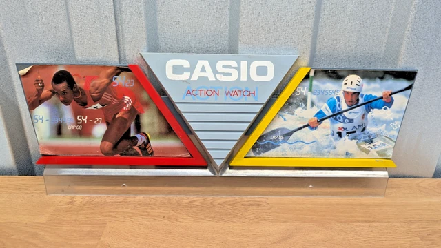VINTAGE CASIO ACTION Watch Store Display Clear Acrylic Base Advertising ...