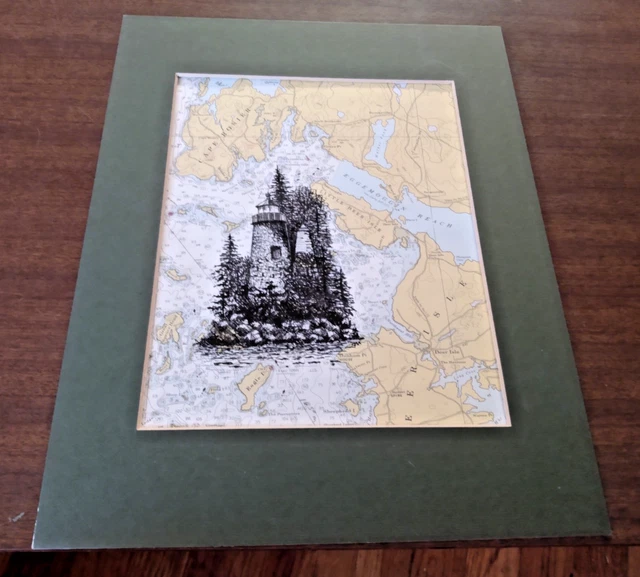 ORIGINAL ARTIST DRAWING on Nautical Chart, Eagle Island Light ...