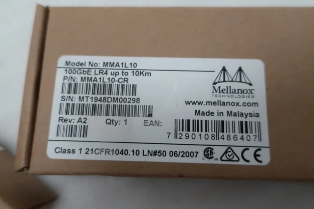 MELLANOX MMA1L10-CR OPTICAL Transceiver 100GbE QSFP28 LC-LC 1310nm LR4 to 10km $2,122.56 ...