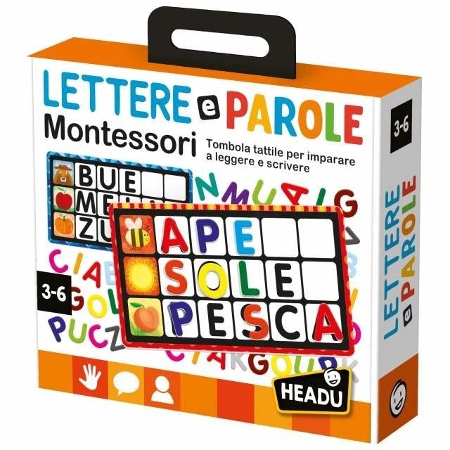 LETTERE E PAROLE montessori TOMBOLA TATTILE headu GIOCO DIDATTICO età 3 ...