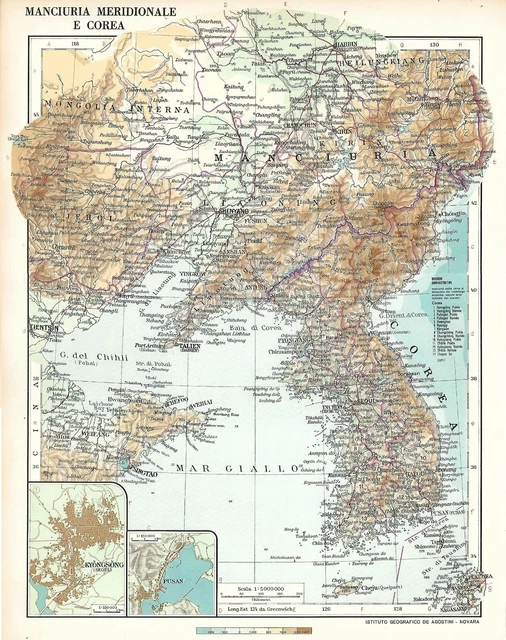 CARTA GEOGRAFICA MANCIURIA MERIDIONALE e COREA del 1956 Istituto De ...