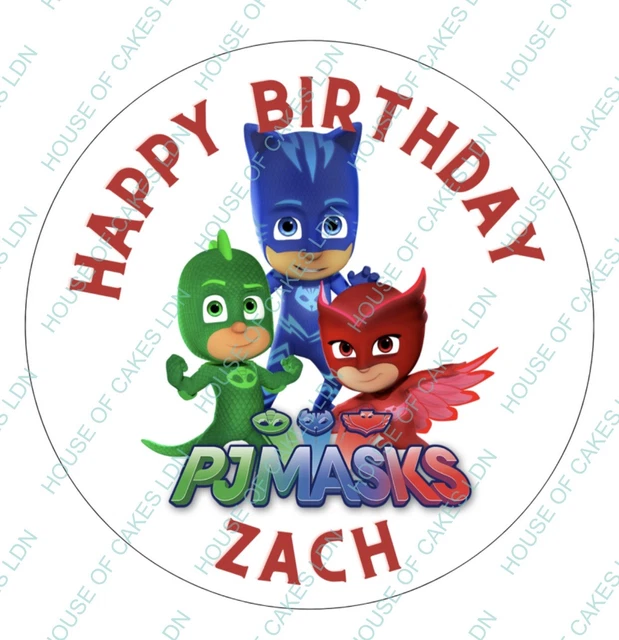 PJ MASKS PERSONALISED Edible Round 8 Inch Pre-Cut Birthday Cake Topper ...