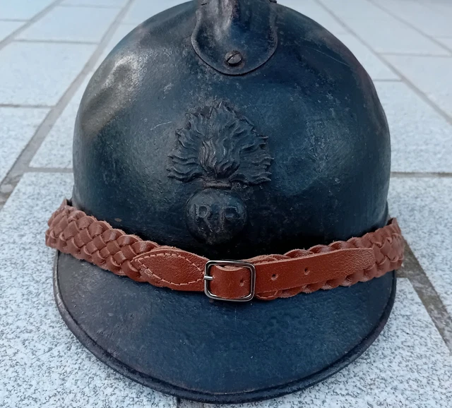 JUGULAIRE TRESSÉE OFFICIER CASQUE Adrian mod.1915-1926 CUIR MARRON EUR ...