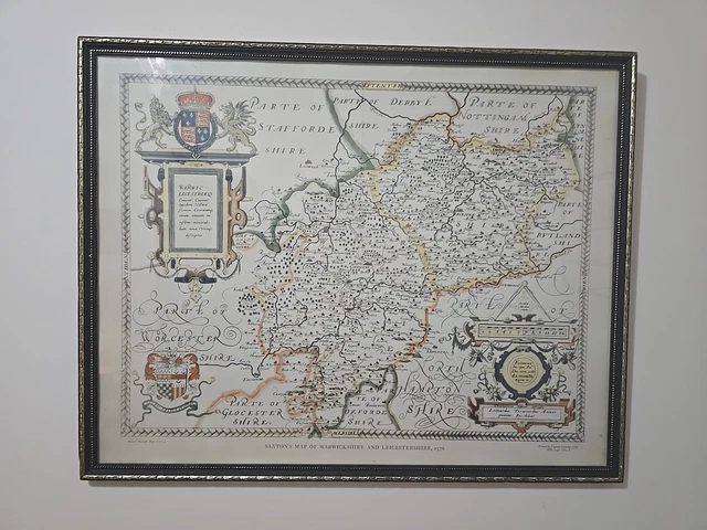 SAXTON'S MAP OF Warwickshire And Leicestershire 1576 FRAMED £90.00 ...