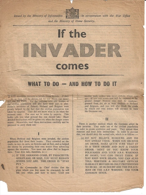 ORIGINAL WWII MINISTRY of Information Leaflet. “If the INVADER comes” EUR 29,06 - PicClick DE