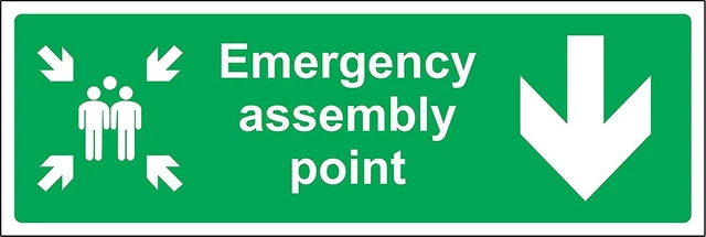 EMERGENCY ASSEMBLY POINT directional sign Down Safety sign £2.01 ...