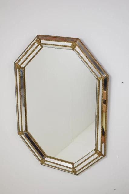 LARGE VINTAGE OCTAGONAL Mirror Hollywood Regency Gold Frame Decorative ...