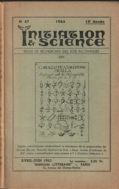 INITIATION ET SCIENCE N°57. Avril-Juin 1963. Ésoterisme. Alchimie. EUR ...