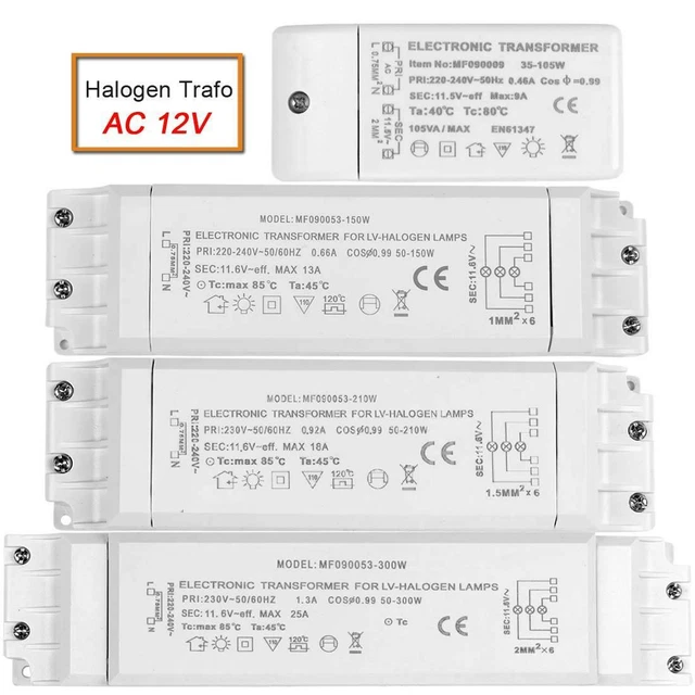 HALOGEN TRAFO 12V AC 105W 60W-300W Elektronischer Transformator Für MR16 MR11 G4 EUR 11,77 ...