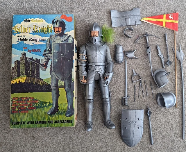 MARX SIR ROLAND Silver Knight with Armour & Accessories In original box ...
