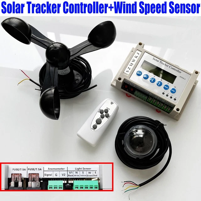 LCD DUAL AXIS Solar Tracker Controller+Wind Speed Sensor +Light Sensor ...