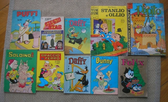 LOTTO 10 FUMETTI Comici Daffy Bunny Felix Puffi Soldino Pepito Stanlio ...