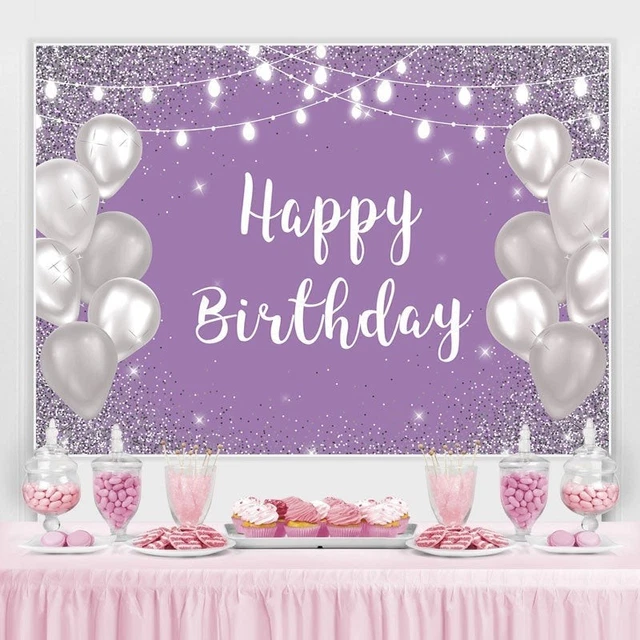 VIOLET PURPLE SILVER Happy Birthday Backdrop for Girl $36.09 - PicClick AU