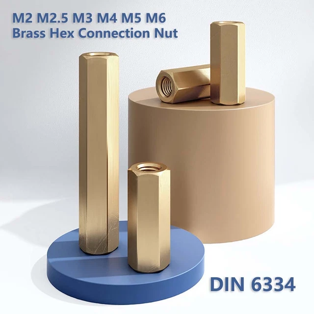 M2-M6 BRASS HEX Connection Nut Hexagon Connector Connecting Rod Stud ...