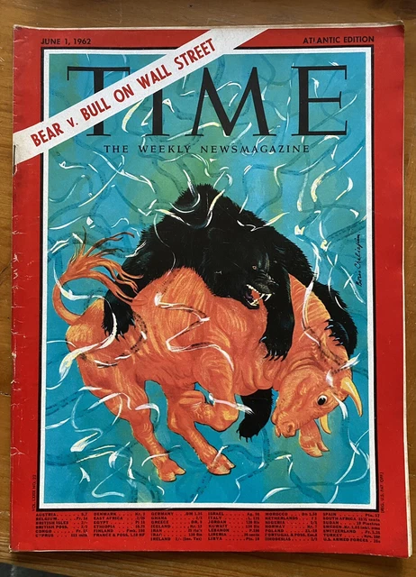 TIME MAGAZINE 1962 Bear V Bull Wall Street Great Adverts NO LABEL £36. ...