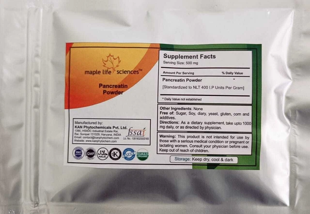 PANCREATIN 400 UNITS/GM Enzyme Powder High natural potency of Enzymes £ ...