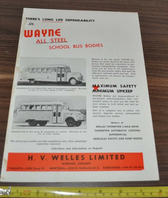 1947 WAYNE ALL Steel School Bus Bodies Ad Welles Limited Canadian ...