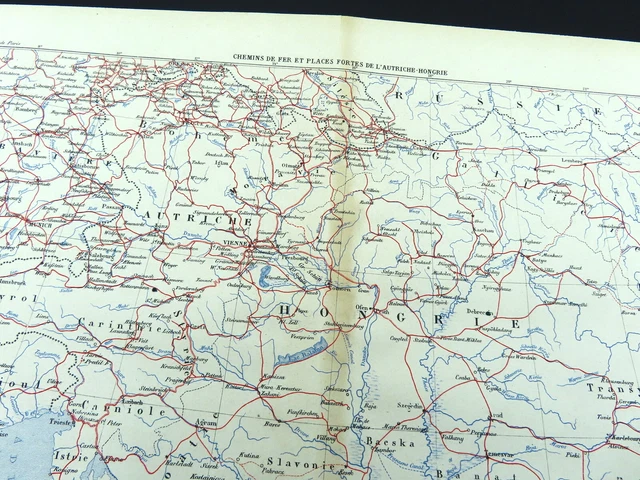 ANTIQUE RAILWAY MAP of the Austro Hungarian Empire Rail Routes 19th ...