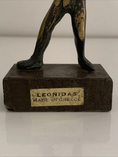 ANCIENNE STATUETTE LEONIDAS Made in Greece en Laiton Socle en Marbre ...