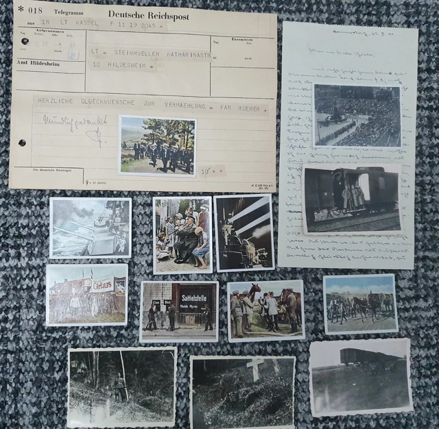 ORIGINAL GERMAN WW2 Soldiers Letter .Cigarette cards. Photos +telegram ...