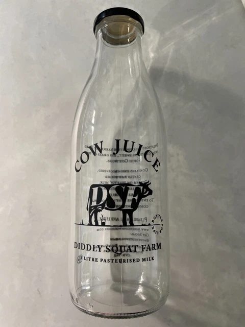 DIDDLY SQUAT JEREMY Clarkson Farm Shop Cow Juice Glass Milk Bottle With ...