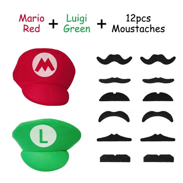 SUPER MARIO BROS Luigi Foam Hat Cap and 12 Moustaches Halloween Costume ...