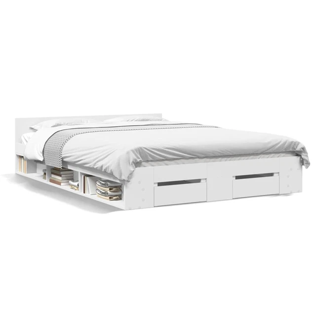 BED FRAME WHITE 120x190cm Engineered Wood Small Double with Drawers ...