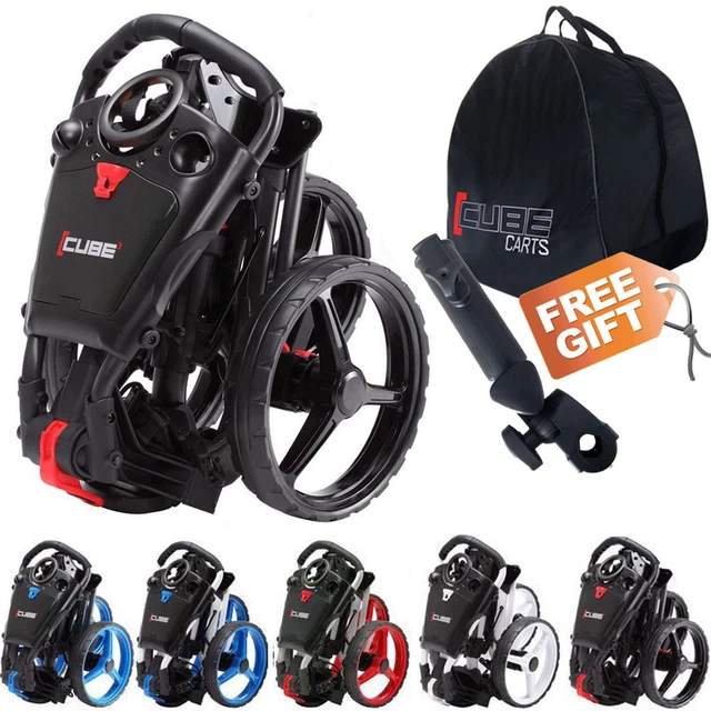 CUBE 3 WHEEL Compact Push Pull Golf Trolley Cart + 2 Free Gifts!!! £139 ...