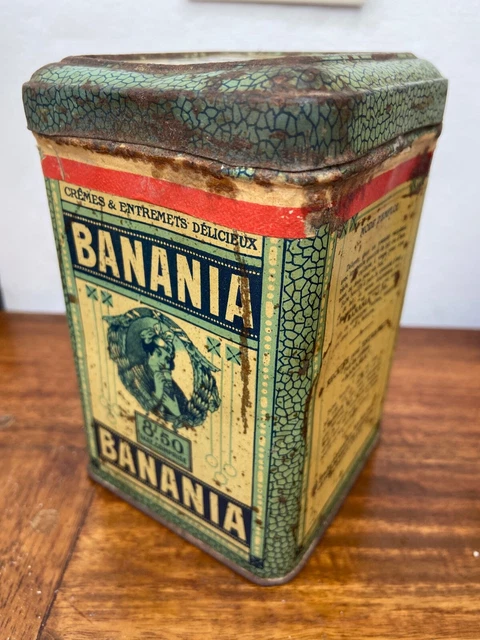 ALTE BLECHDOSE LITHO Schokolade BANANIA 1930 250g tin box no menier ...